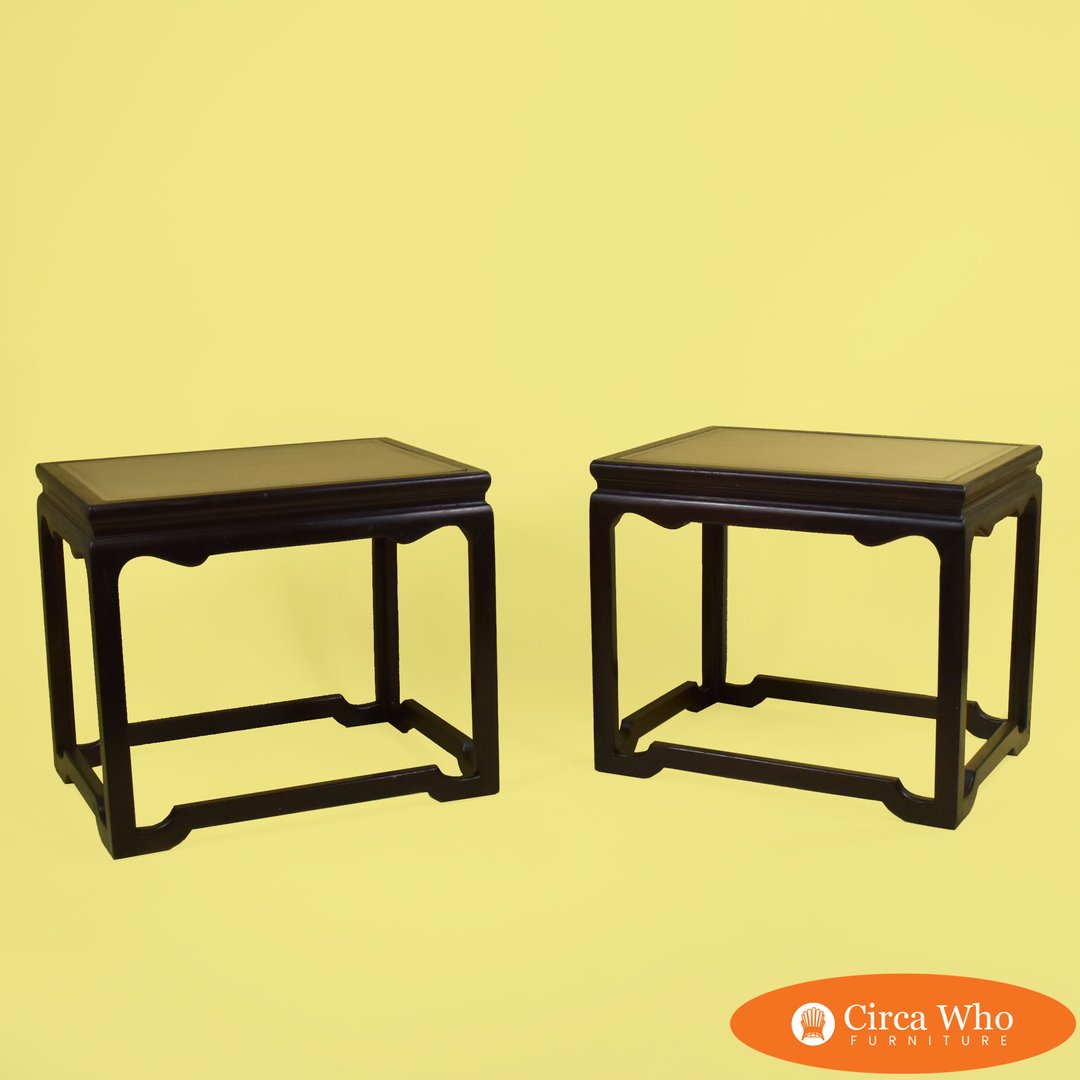 Pair of Tooled Leather Ming End Tables | Circa Who | West Palm Beach, FL