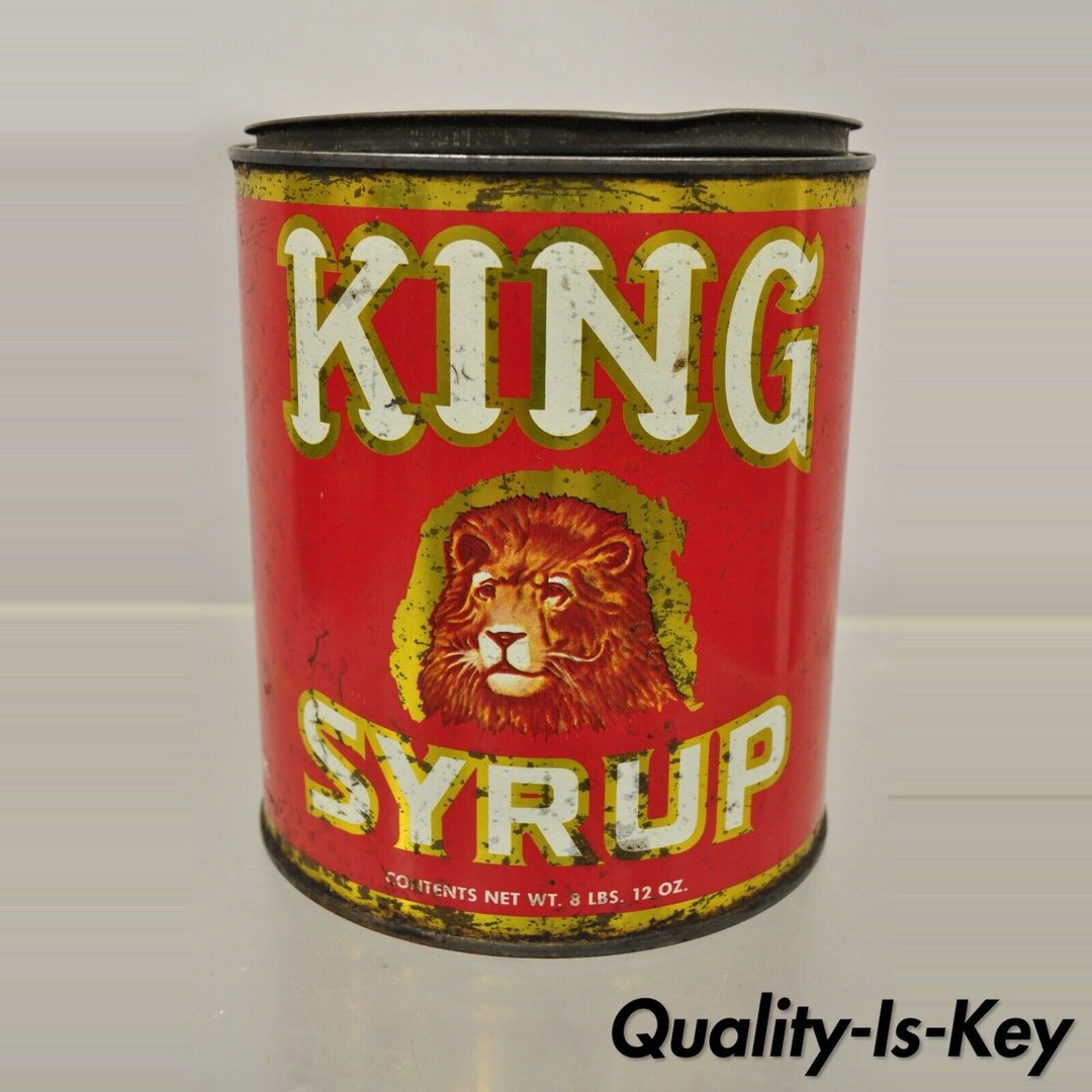 Vintage King Syrup Lion Head Tin Can Advertisement 8 lbs Mangels ...