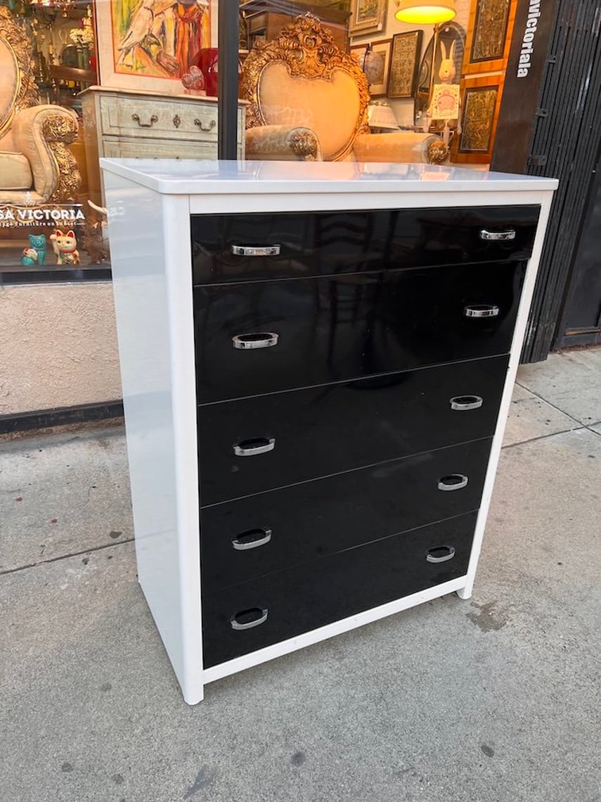 Cut the Chatter | Black and White 1940s Metal Highboy Dresser | Casa ...