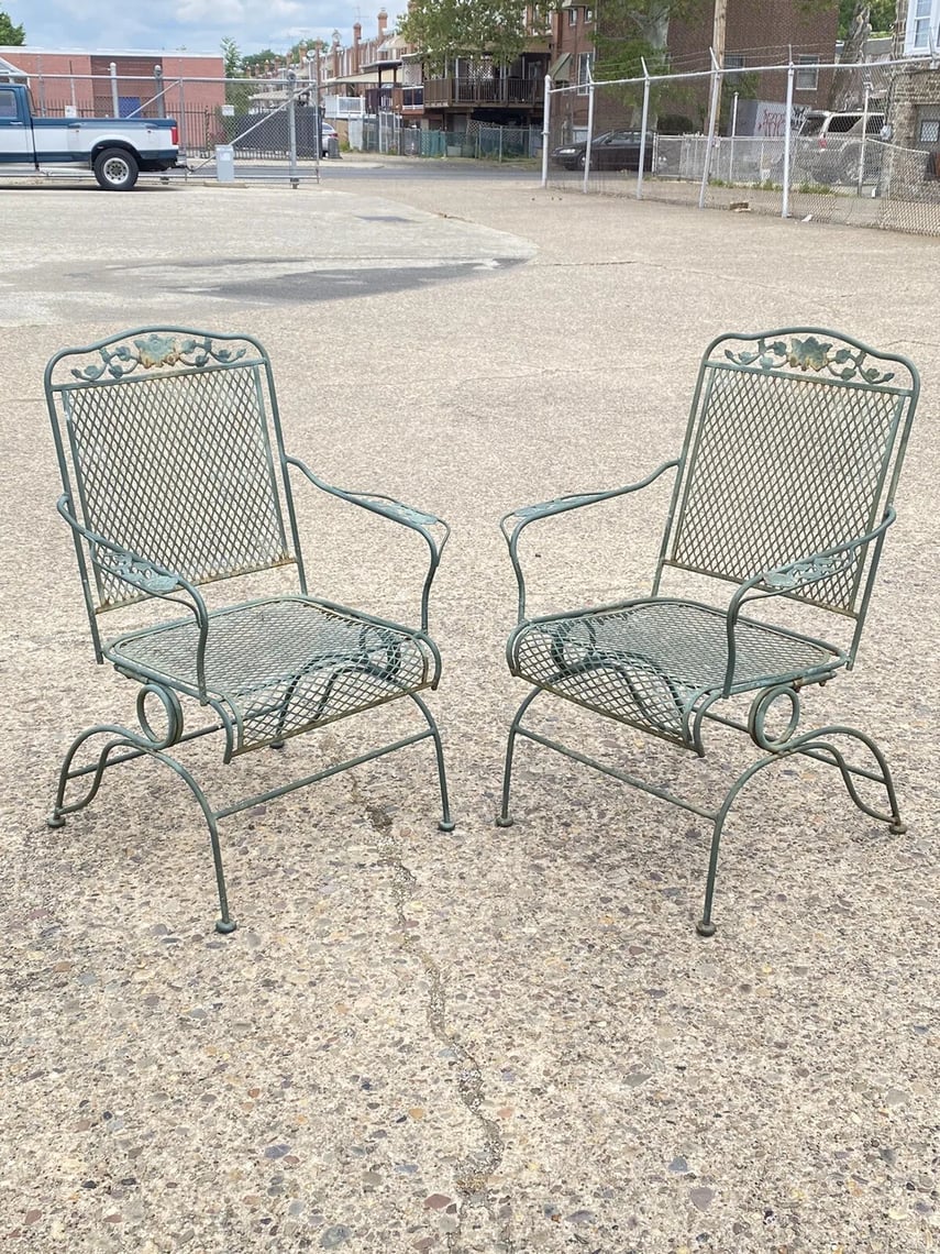 Meadowcraft Dogwood Green Wrought Iron Outdoor Patio Coil Spring Chairs ...