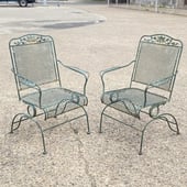 Meadowcraft Dogwood Green Wrought Iron Outdoor Patio Coil Spring Chairs ...