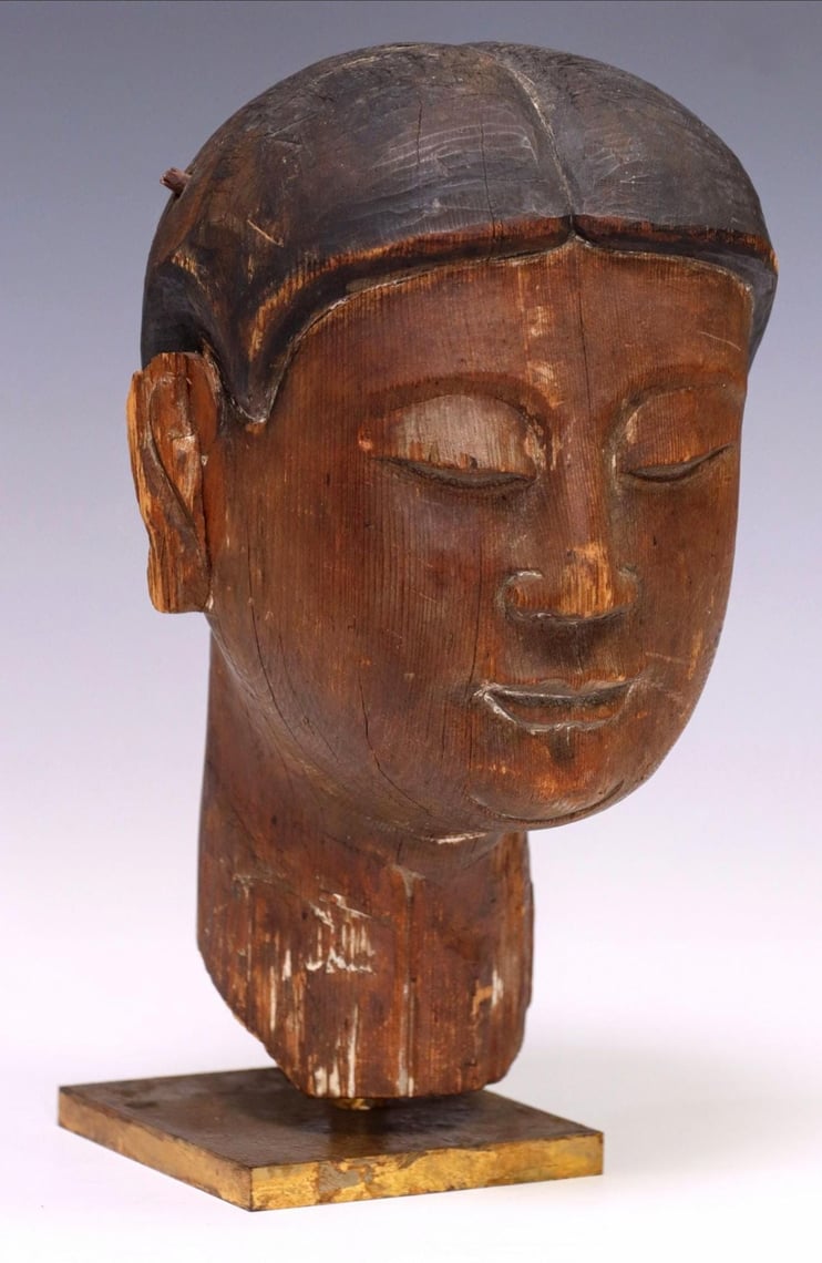 Antique Southeast Asian Carved Wood Architectural Temple Figure Head ...