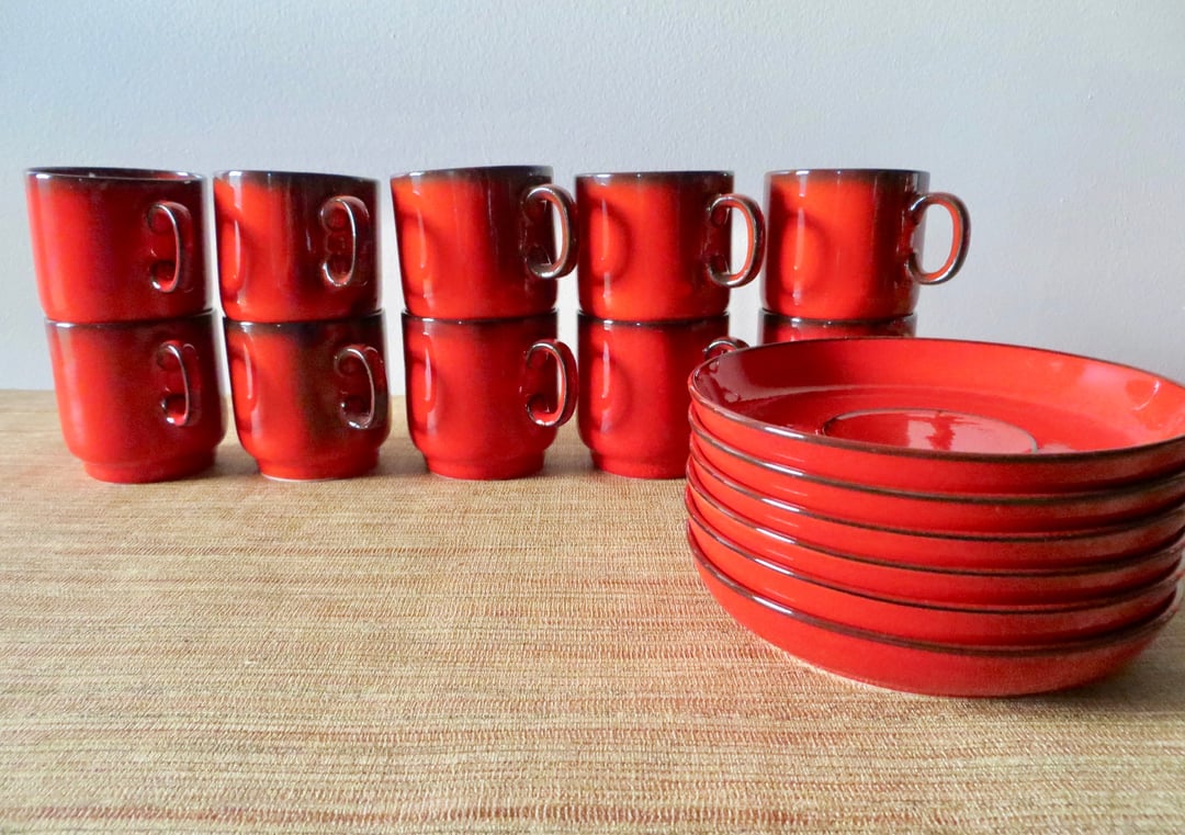 Vintage Thomas Flammfest Flame Cups and Saucers by Hertha Bengston ...