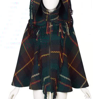 1890s Victorian Antique Documented Plaid Wool Fringe Hooded Golf Cape ...
