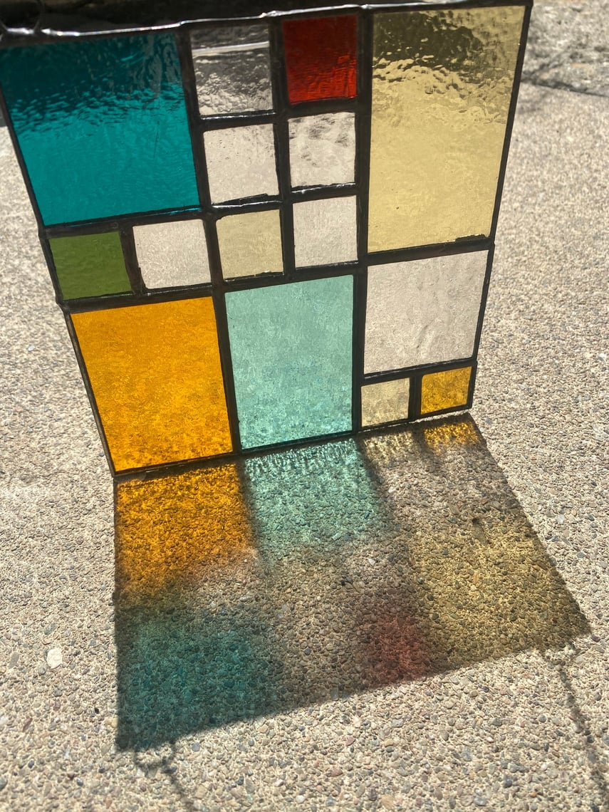 Checkered Stained Glass Window Panel | Made by Rheal | Oakland, CA