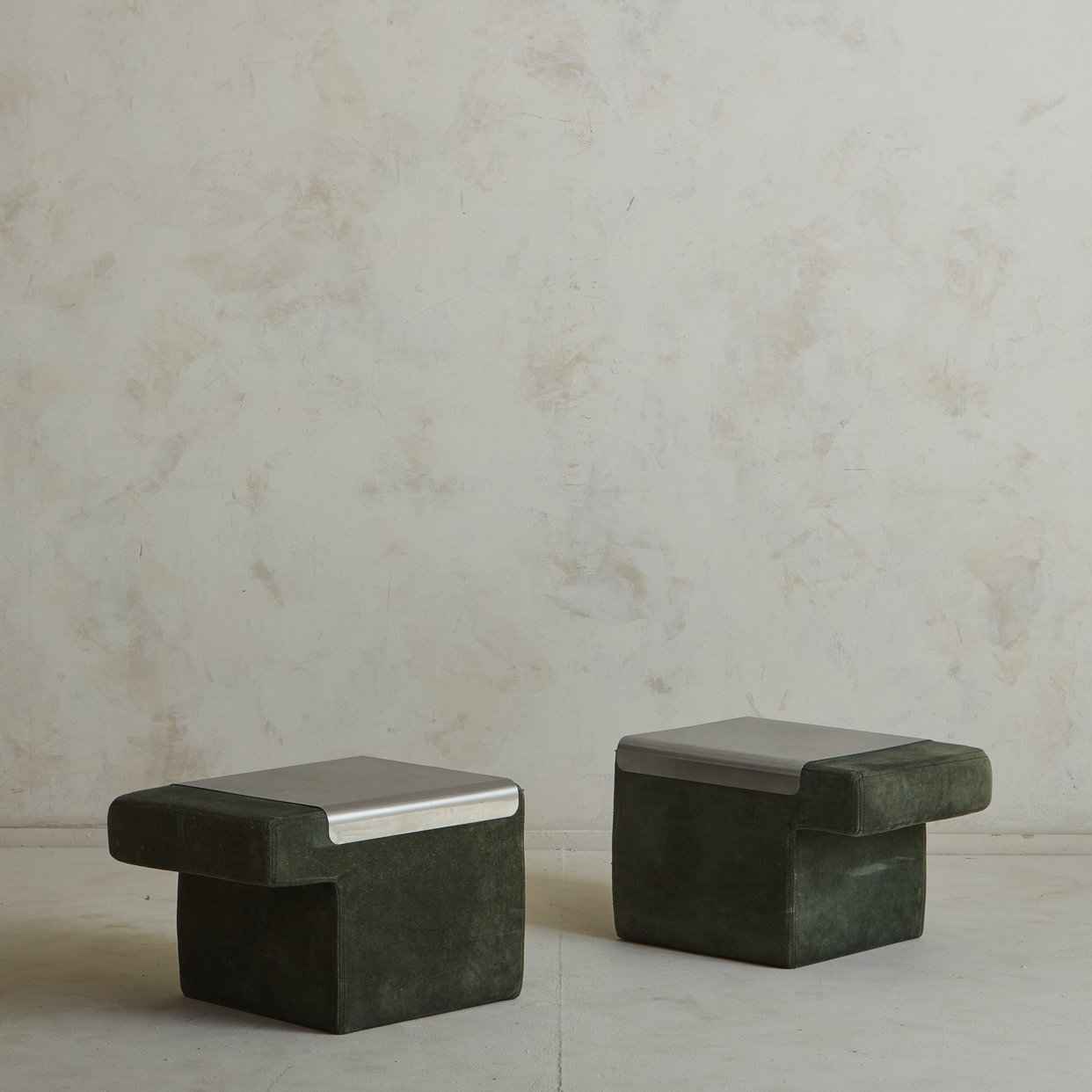 Pair of Olive Green Suede + Aluminum Side Tables, | South Loop Loft ...
