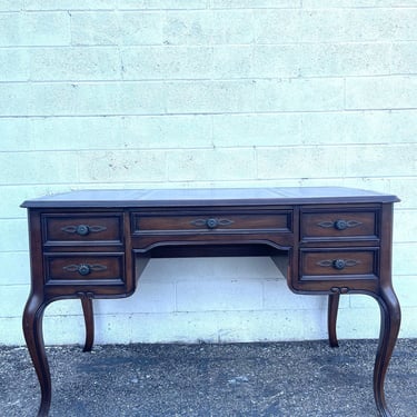 Antique Leather Top Writing Wood Desk Sligh Lowery Vintage Regency ...