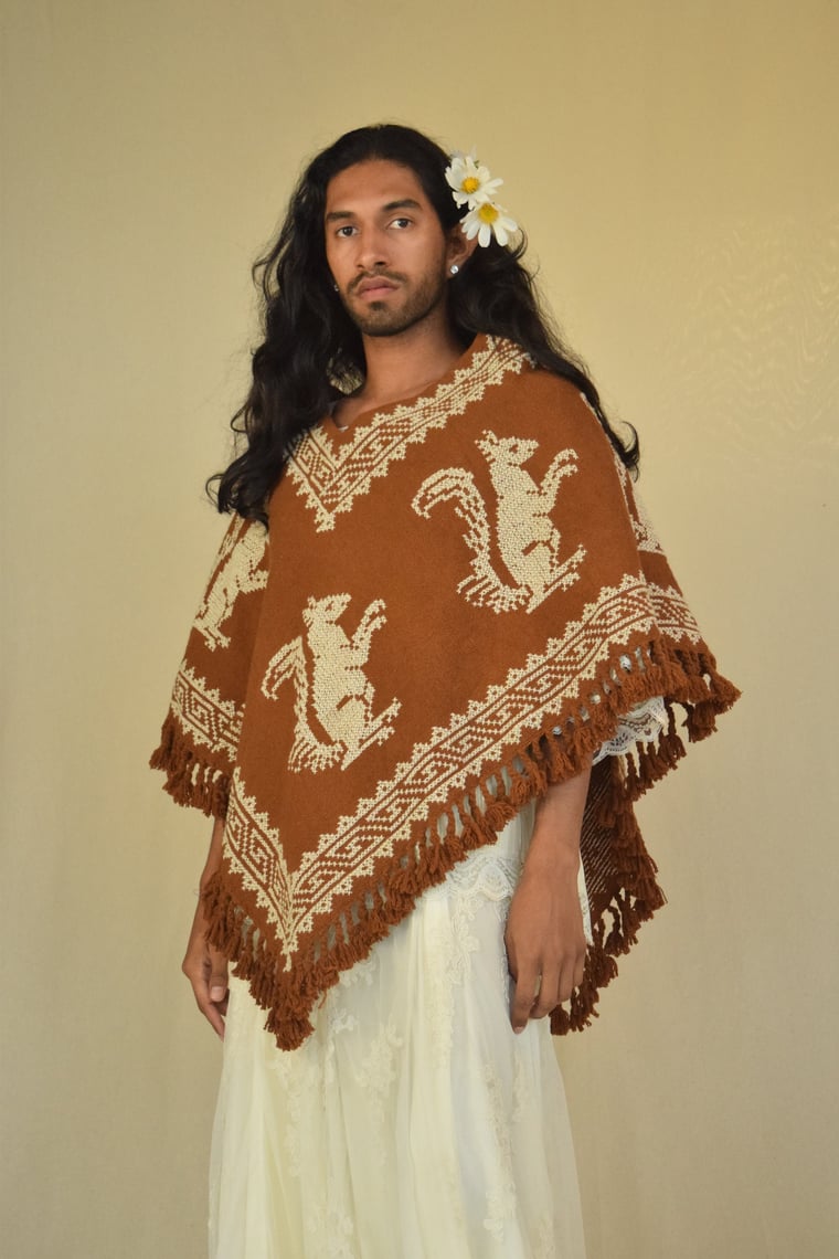 Mexican Poncho. Vintage Poncho. Woven Mexican Cape. Squirrel Poncho ...