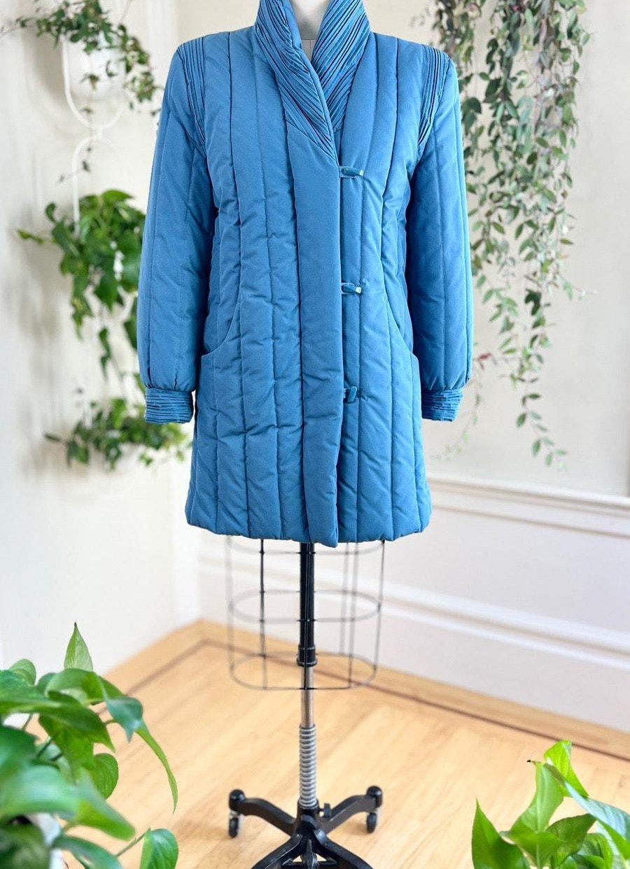 Vintage 1980s Puffer Coat | 80s Blue Quilted Down-Feel | Birthday Life ...