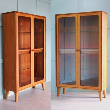 Teak & Glass Upright Display Cabinet / Bookcase on Wooden | Remade ...