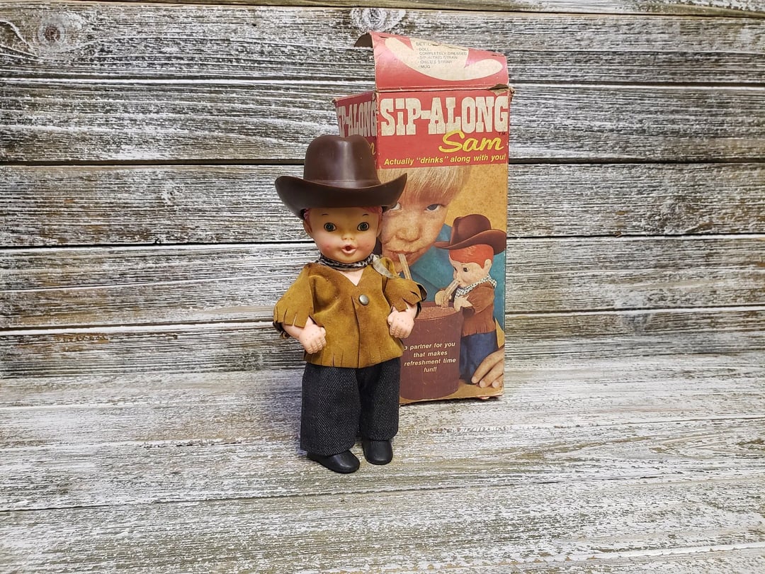 Vintage 1970s Sip-Along Sam Drinking Cowboy Sippy Doll, Kenner General ...