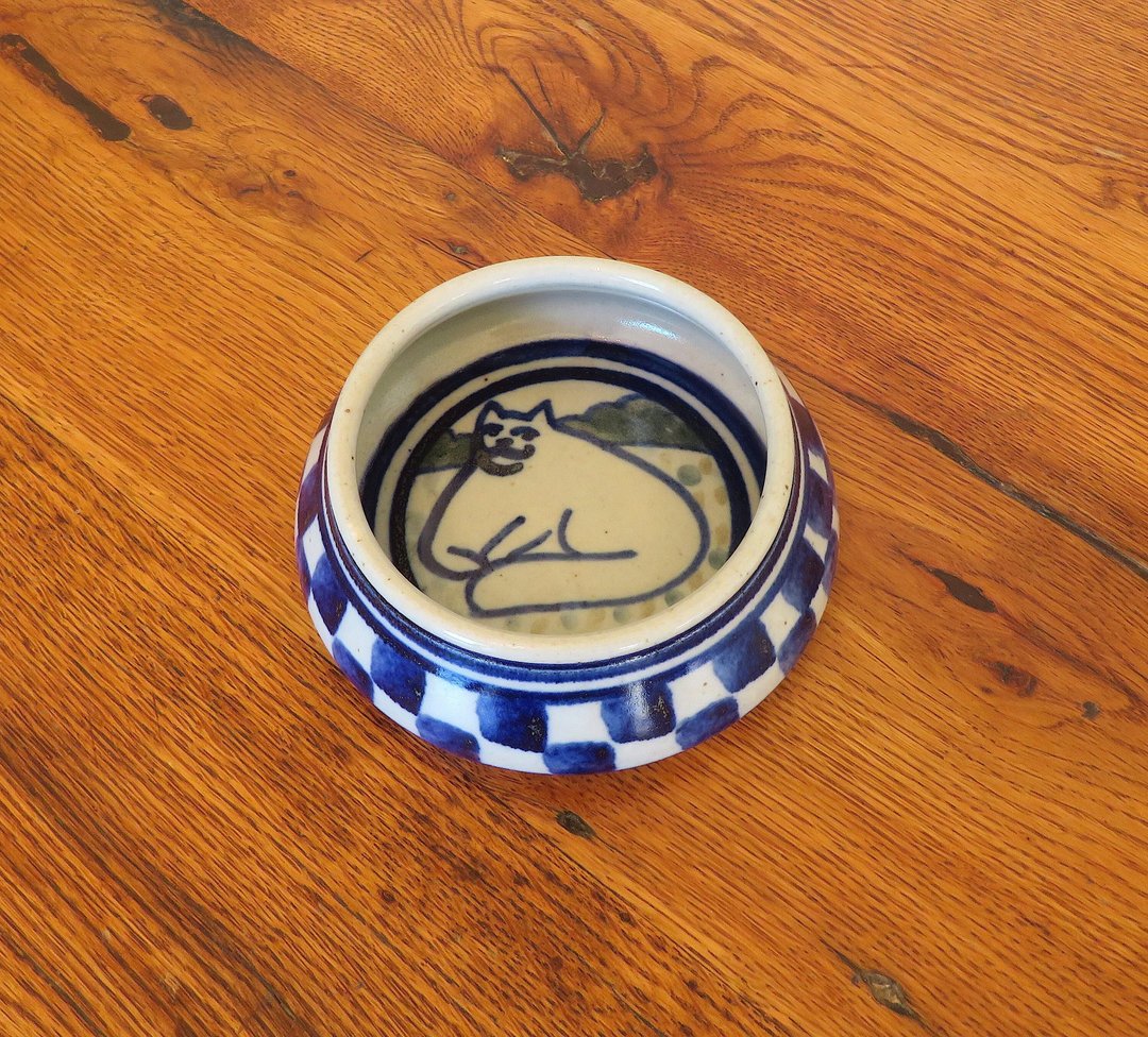 Vintage Debbie Dean Pottery Stoneware Cat Bowl Checkerboard | Small ...