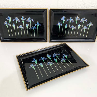 Vintage Blue Iris Trays Otagiri Japan Black Lacquerware | Check Engine ...