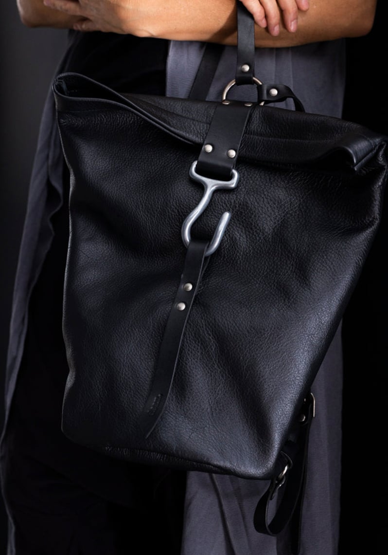 Black Hook and Loop Leather Backpack | December Thieves | Boston, MA