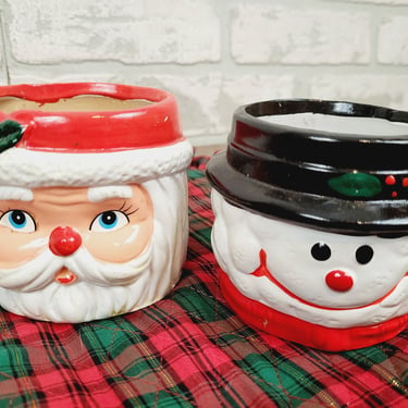 Vintage Santa and Frosty Snowman Christmas Ceramic Planters | Reds ...