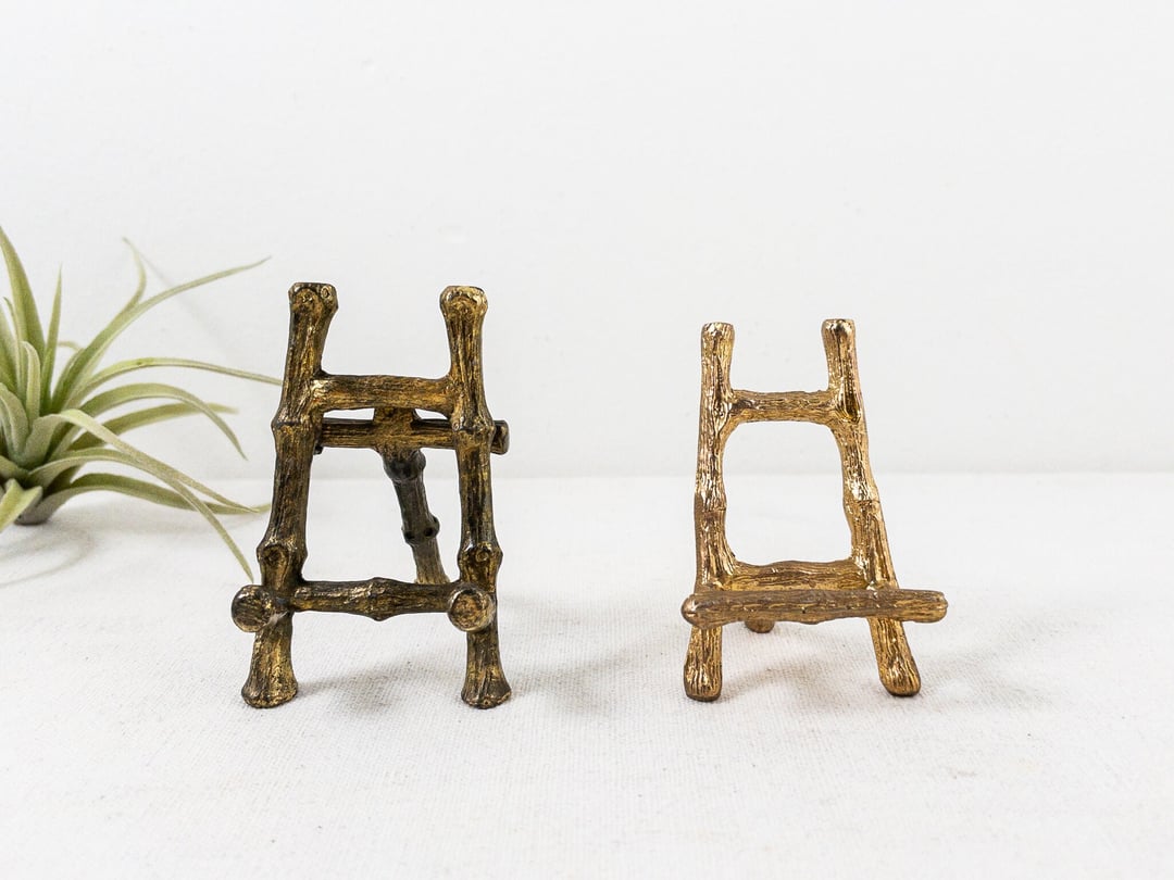 Small Brass Faux Bamboo Easels, Vintage Tiny Gold Metal Display ...