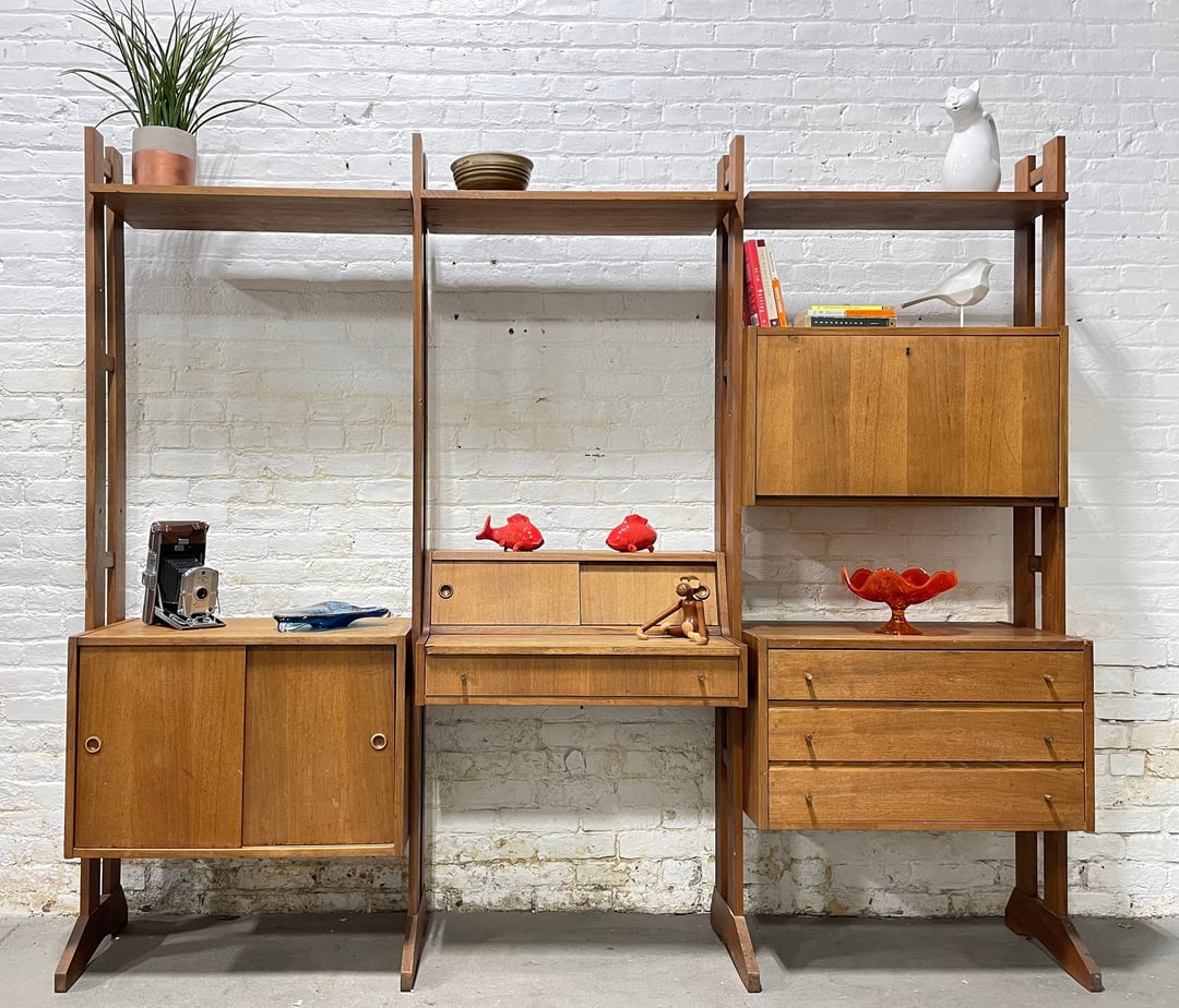 Mid Century Modern Walnut MODULAR Free Standing WALL UNIT / Room ...