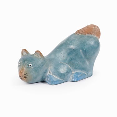 Wooden Cat Figurine Hand Carved Sculpture | Vintage Inquisitor ...