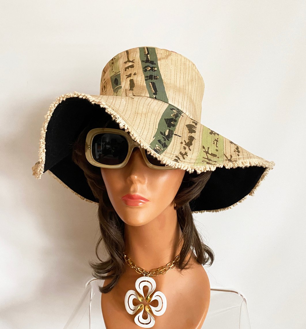 17# "Tiki" Fabric Floppy Hat • Vintage 40s 50s Drapery Fabric ...