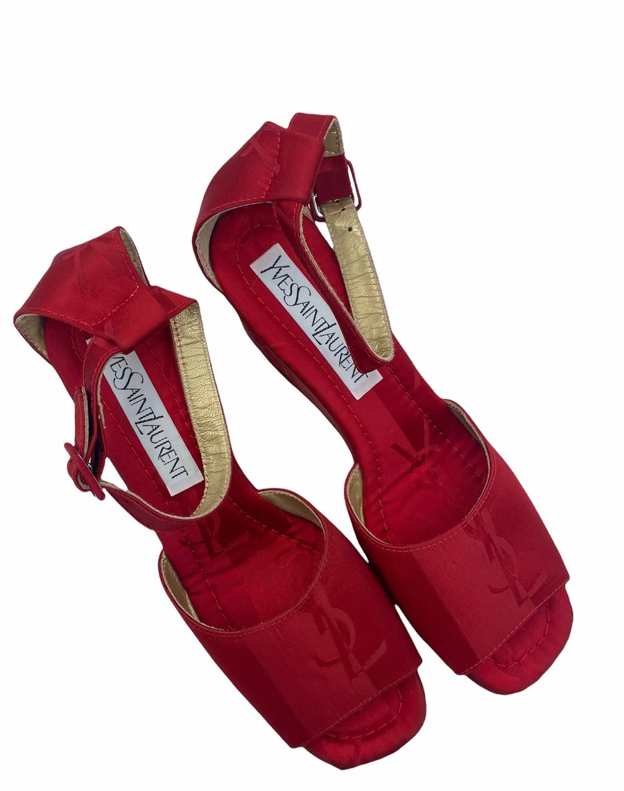 YSL 70s Logo Red Platform Wedge Shoes | The Way We Wore | Los Angeles, CA
