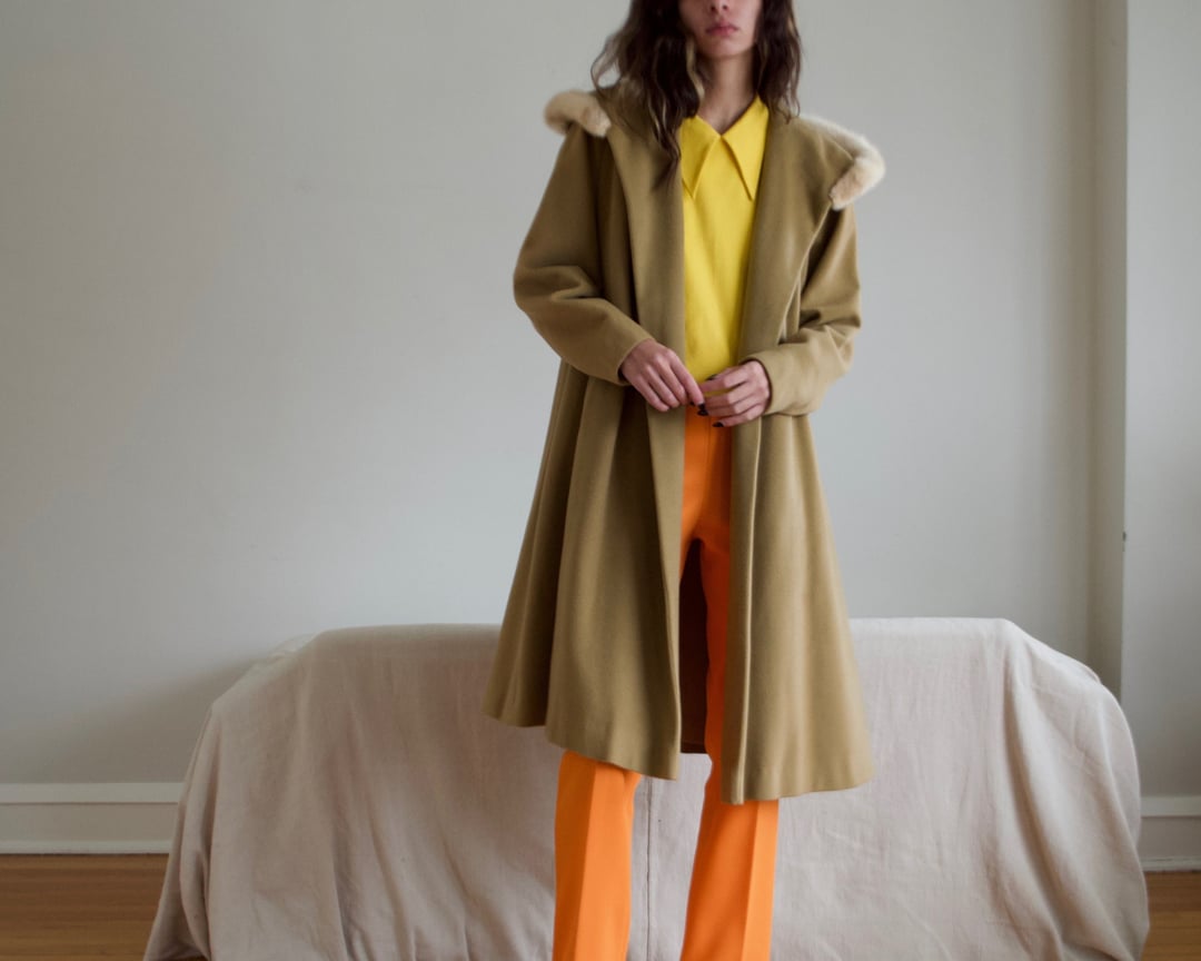 cashmere 60s mink trimmed hooded pale green car coat / swing | Arsenic ...
