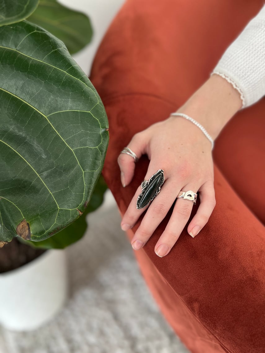 70s Brutalist Sterling and Oblong Onyx Ring | La Loupe Vintage | San Diego, CA