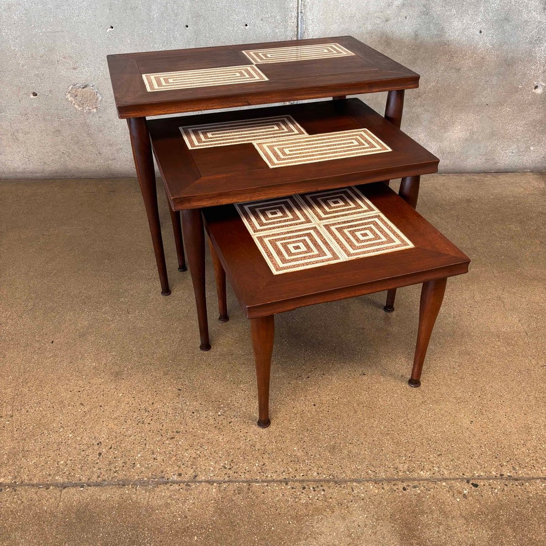 Vintage Mid Century Modern Walnut & Tile Nesting Tables | Urban ...