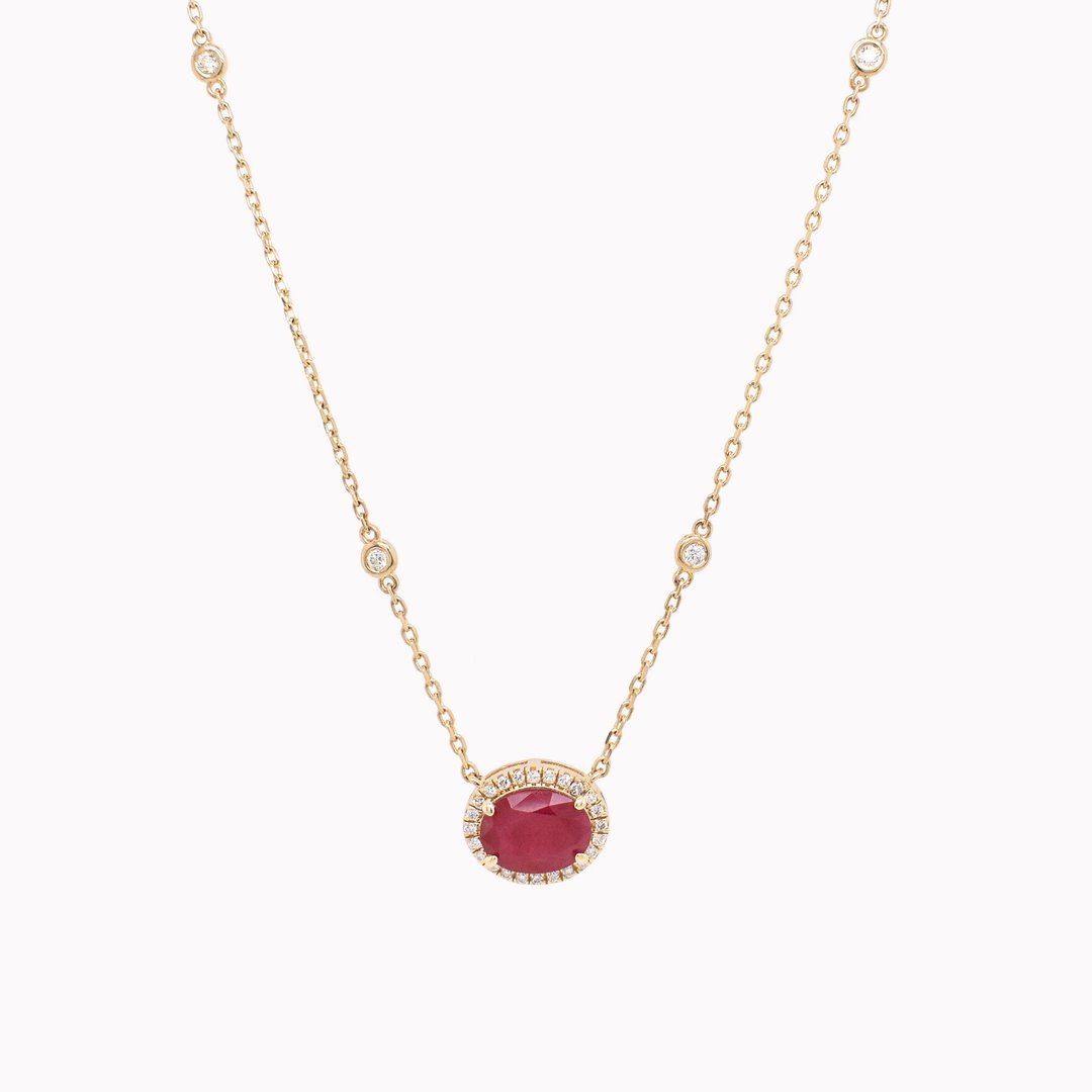 Oval Ruby Halo Station Pendant Necklace | Eliza Page | Second Street ...