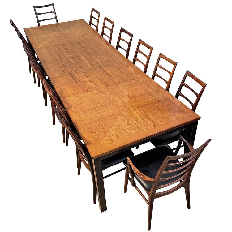 XL BAKER | PROBBER | DIRECTIONAL Marquetry Expanding Dining Table w. 3 ...