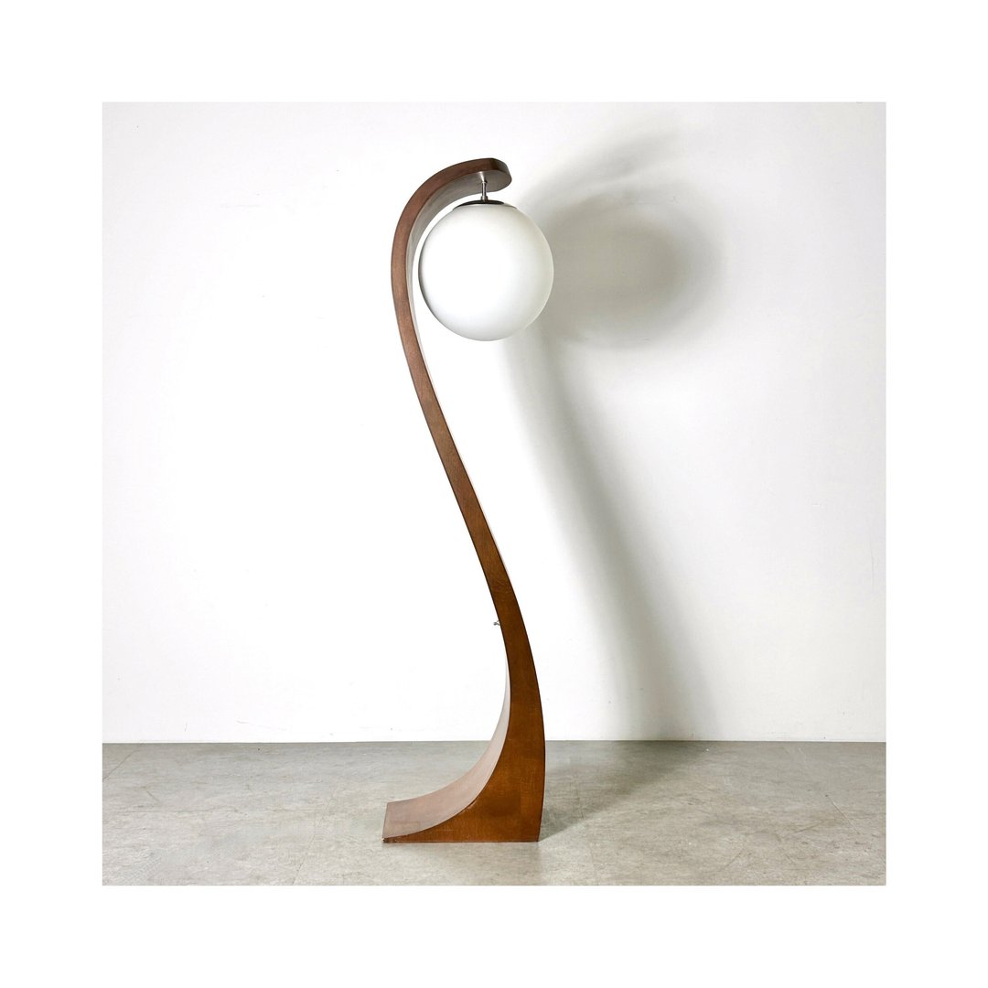 Vintage Jack Haywood Modeline Serpentine Walnut and Glass Globe Floor ...