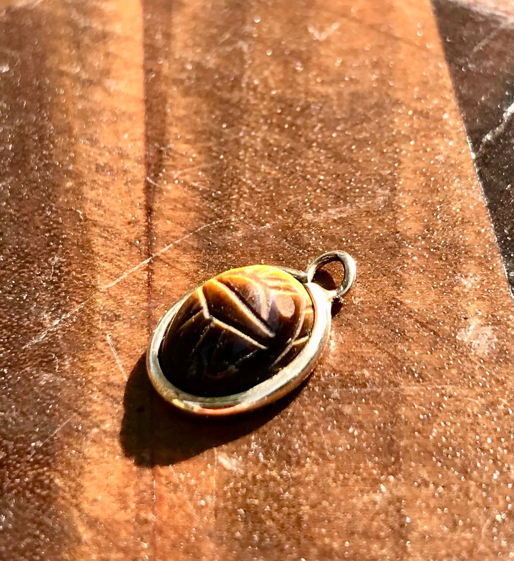 Vintage Tiger Eye Scarab Pendant Egyptian Revival 1950s 1960s Carved ...
