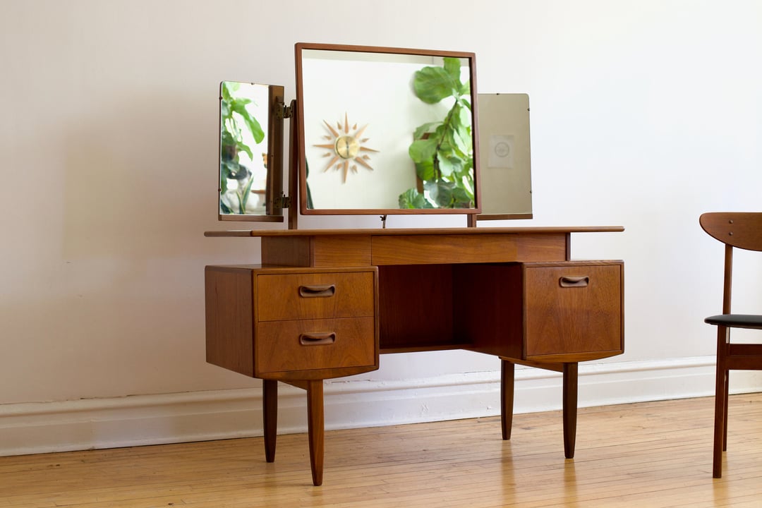 Mid Century Danish Modern Trifold Mirror G-Plan Vanity | Spaced Out ...