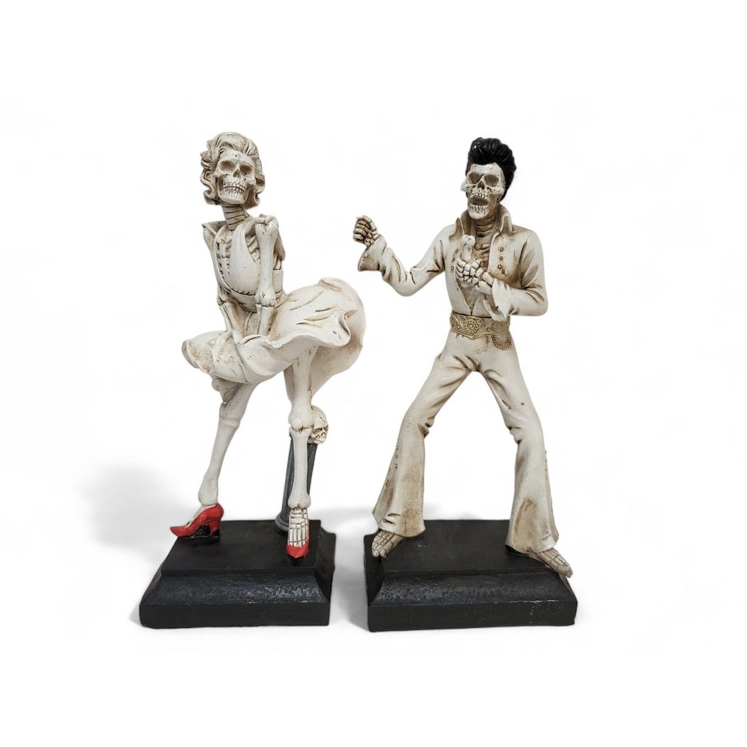 Novogratz Skeleton Elvis Presley & Marilyn Monroe Figurines, Ghoulish ...