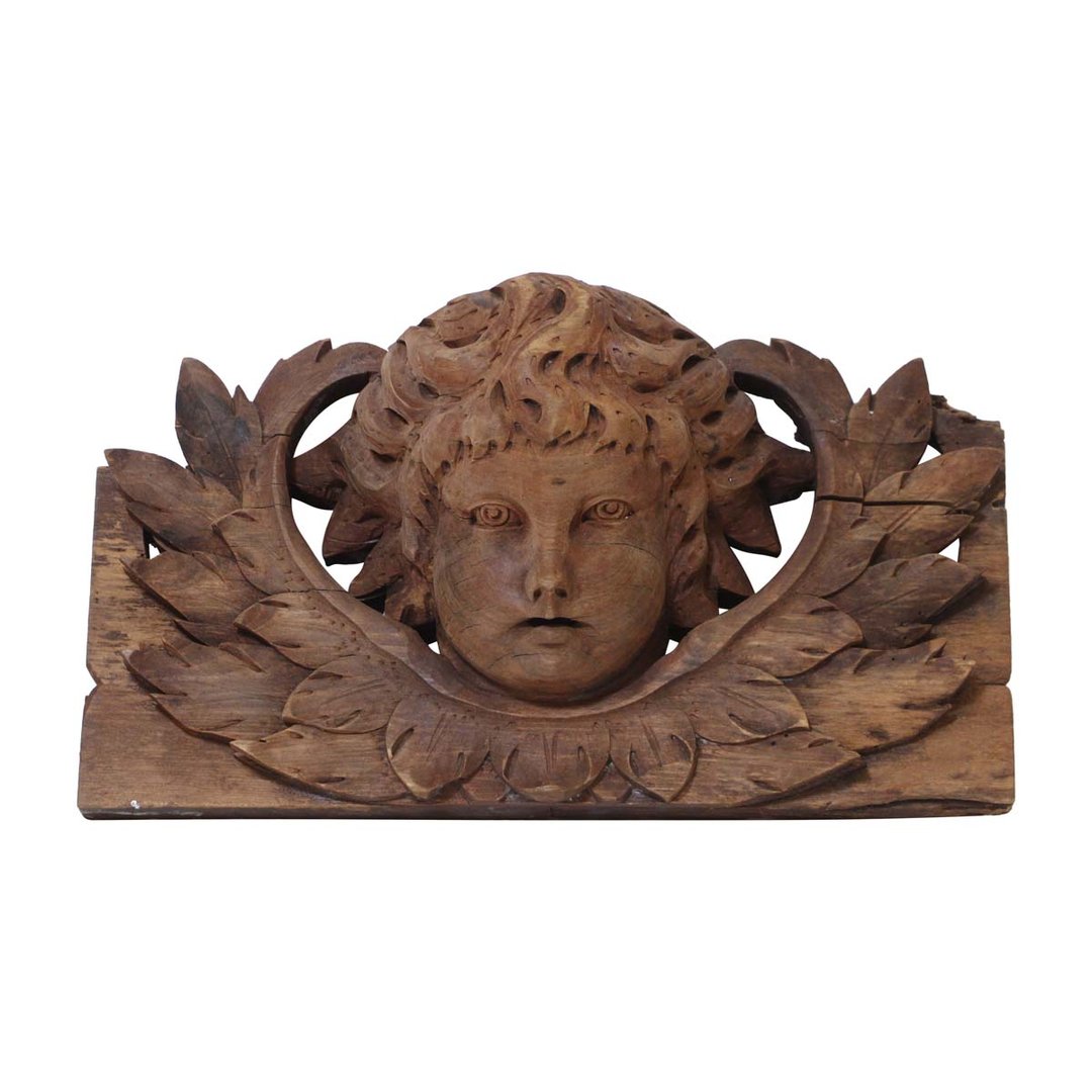 19th Century Carved Wood Cherub Face Architectural Pediment | Olde Good ...