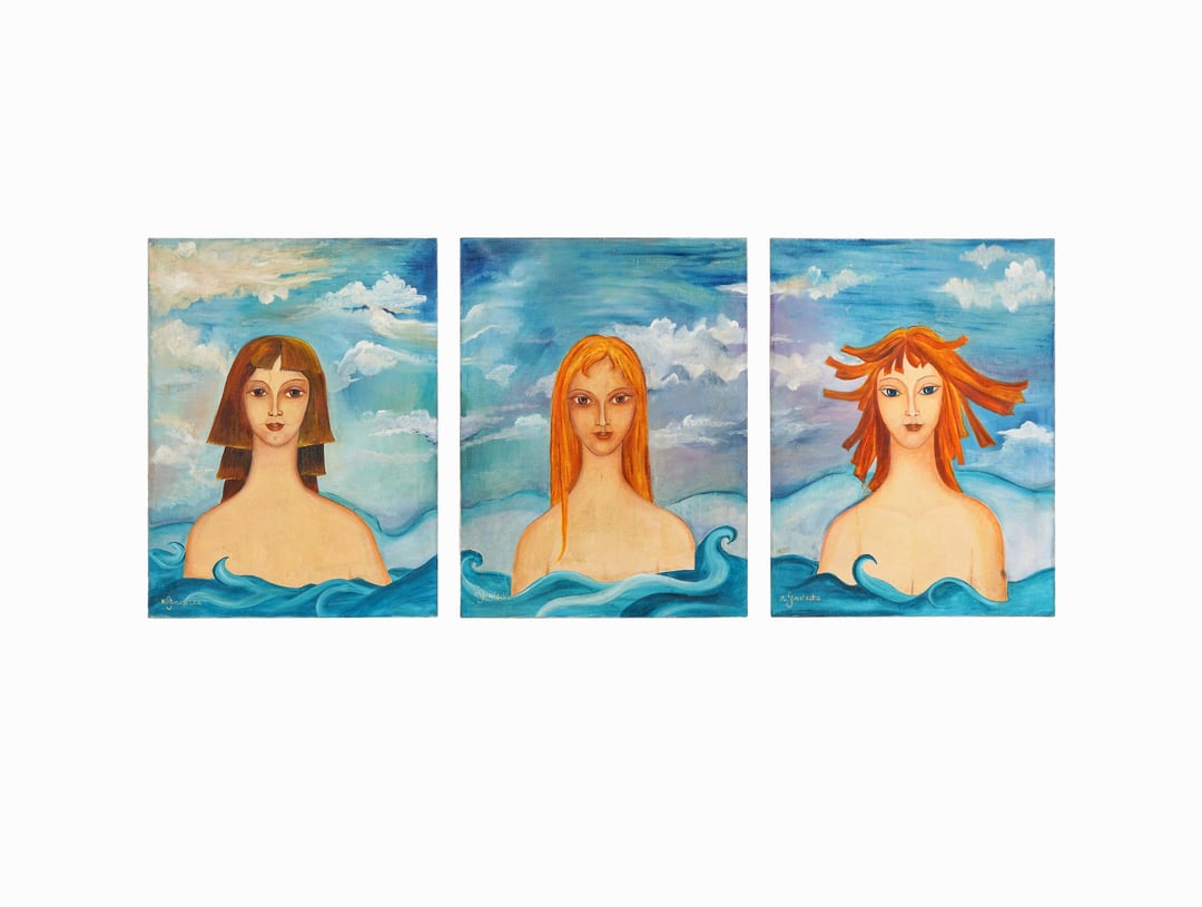 M Strzelecka Triptych Oil Painting | Vintage Inquisitor | Chicago, IL