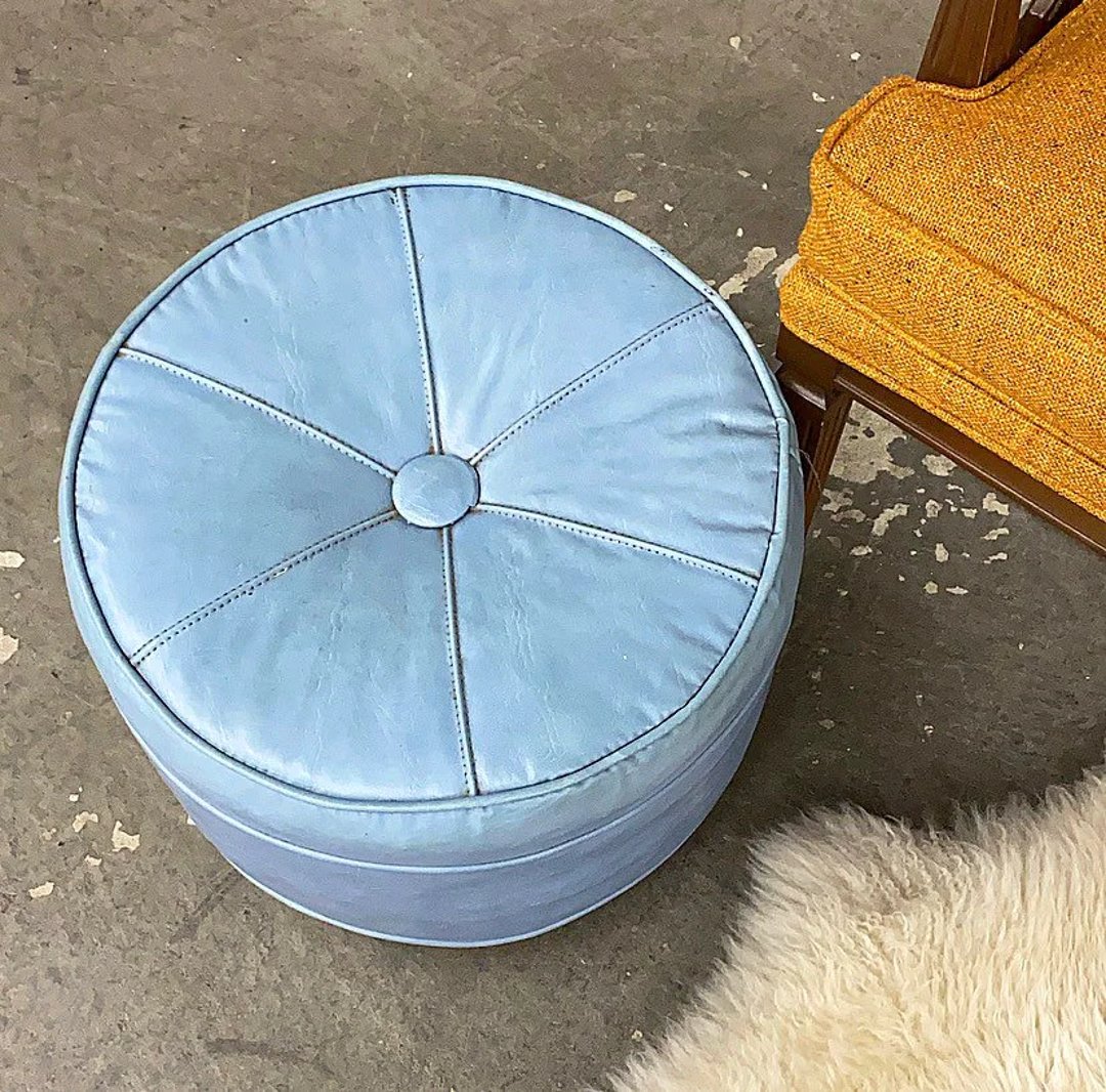 Vintage Rolling Ottoman Retro 1970s Mid Century Modern + Light Blue ...