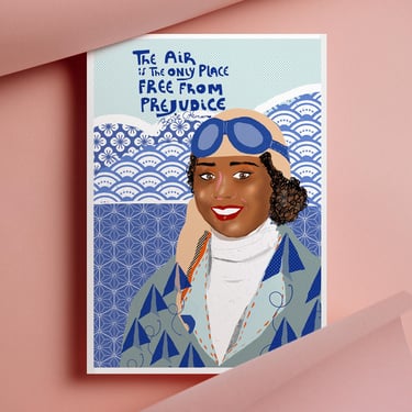 Bessie Coleman Art Print, Portrait, Dorm Room Wall | Violet Red Studio ...