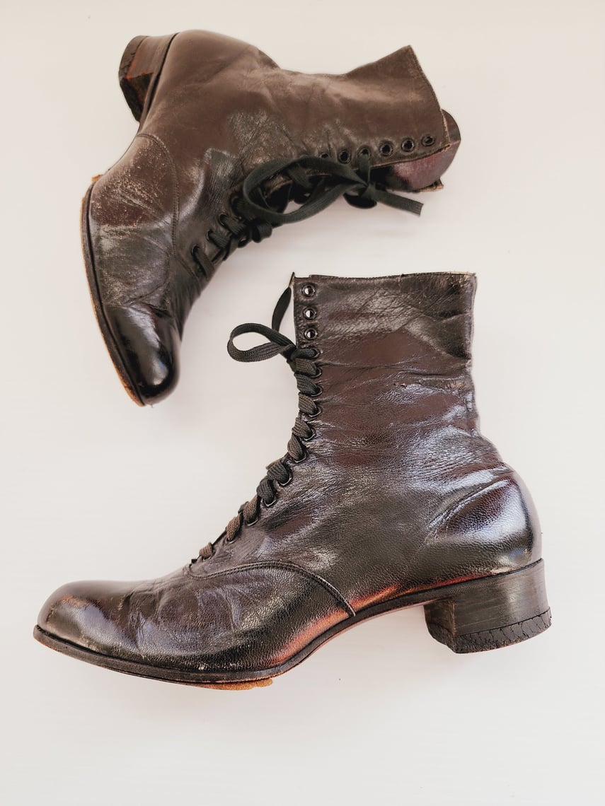 Antique Black Leather Lace-up Ankle Boots Granny Style Early 1900s ...