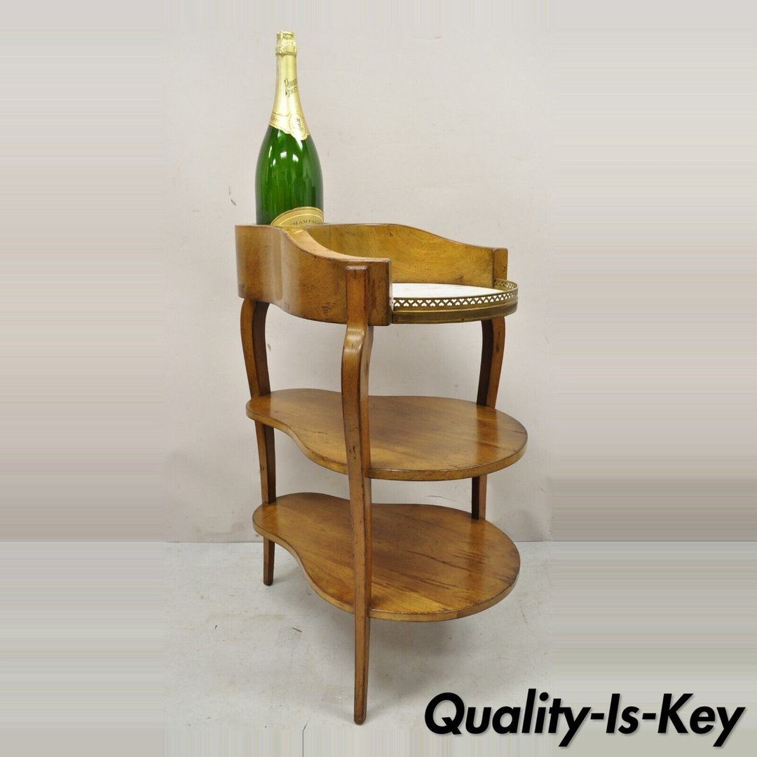 French Provincial Country Biedermeier Cherry Marble Side Table Ice ...