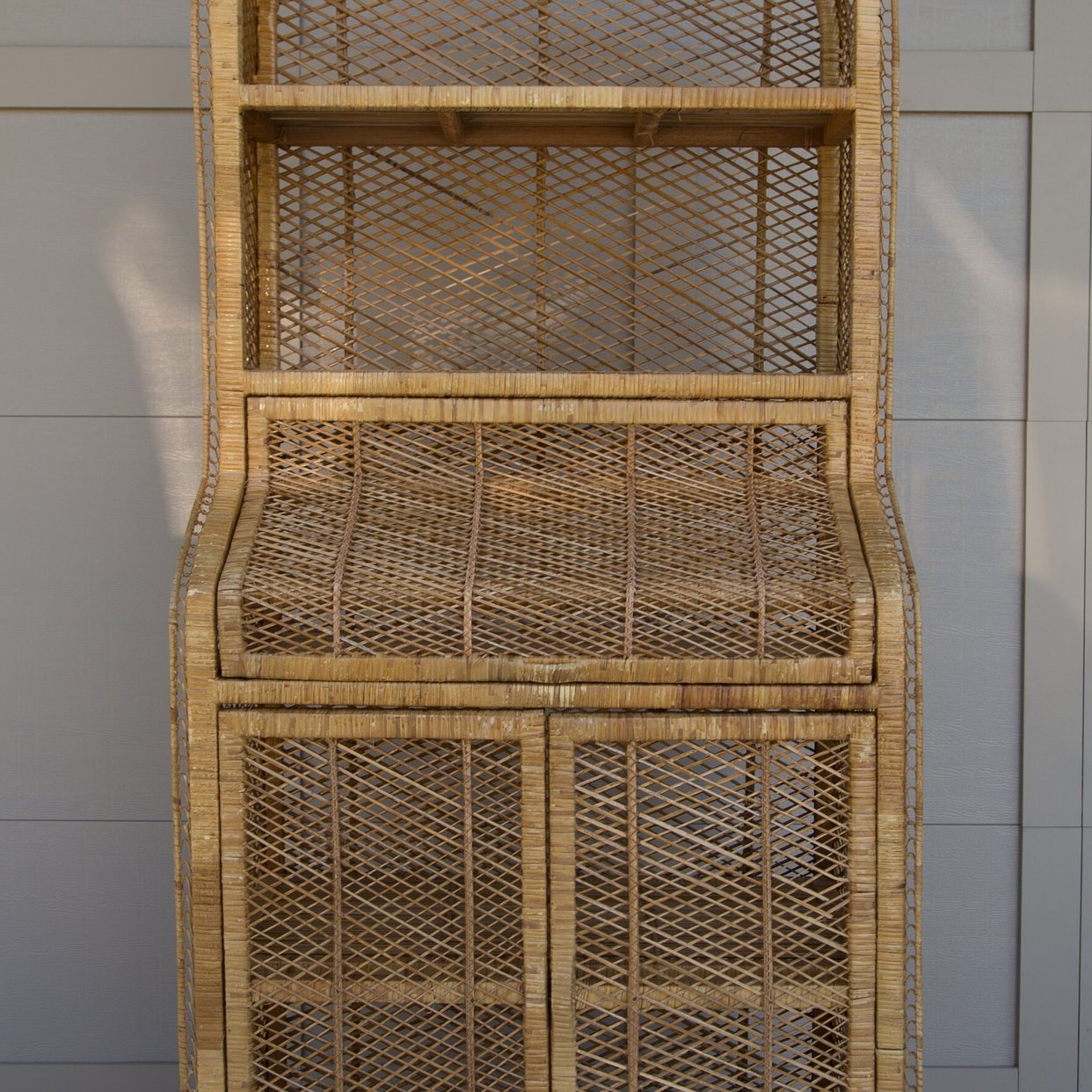 Vintage Rattan Cabinet/ Wicker Hutch/Etagere Shelving Cabinet/ | World ...