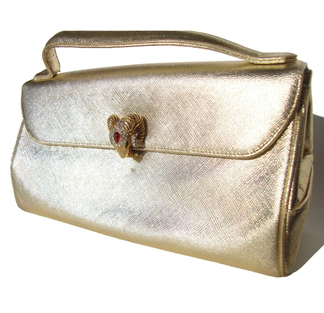 Vintage Morris Moskowitz Gold Leather Purse w/ Jeweled Ram’s | Metro ...