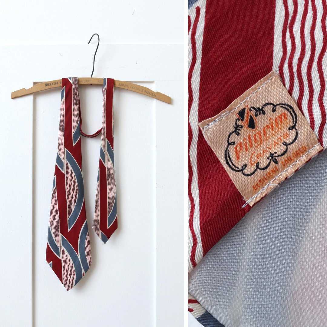 mens vintage 1940s 50s wide tie • abstract print burgundy white ...