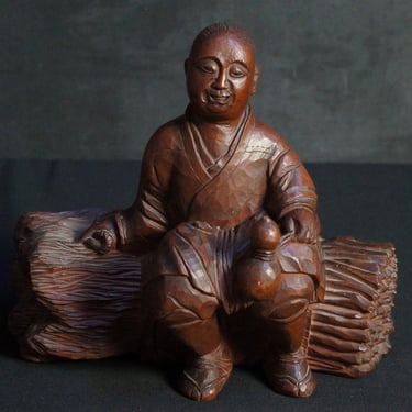 Antique Japan Noka young peasant restin sculpture Kibori carving 1900 ...