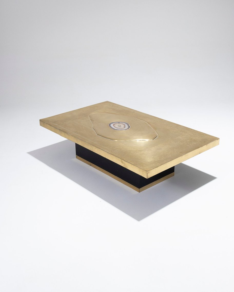 TABLE BASSE EN LAITON ET AGATHE, 1970s | Paradis Galerie | Paris, France