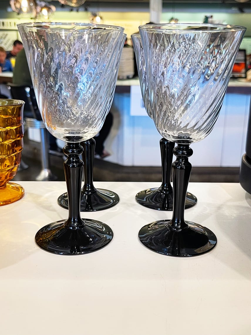 Vintage Crystal d'Arques Black Stem Swirl Glasses | Jungle and Loom ...