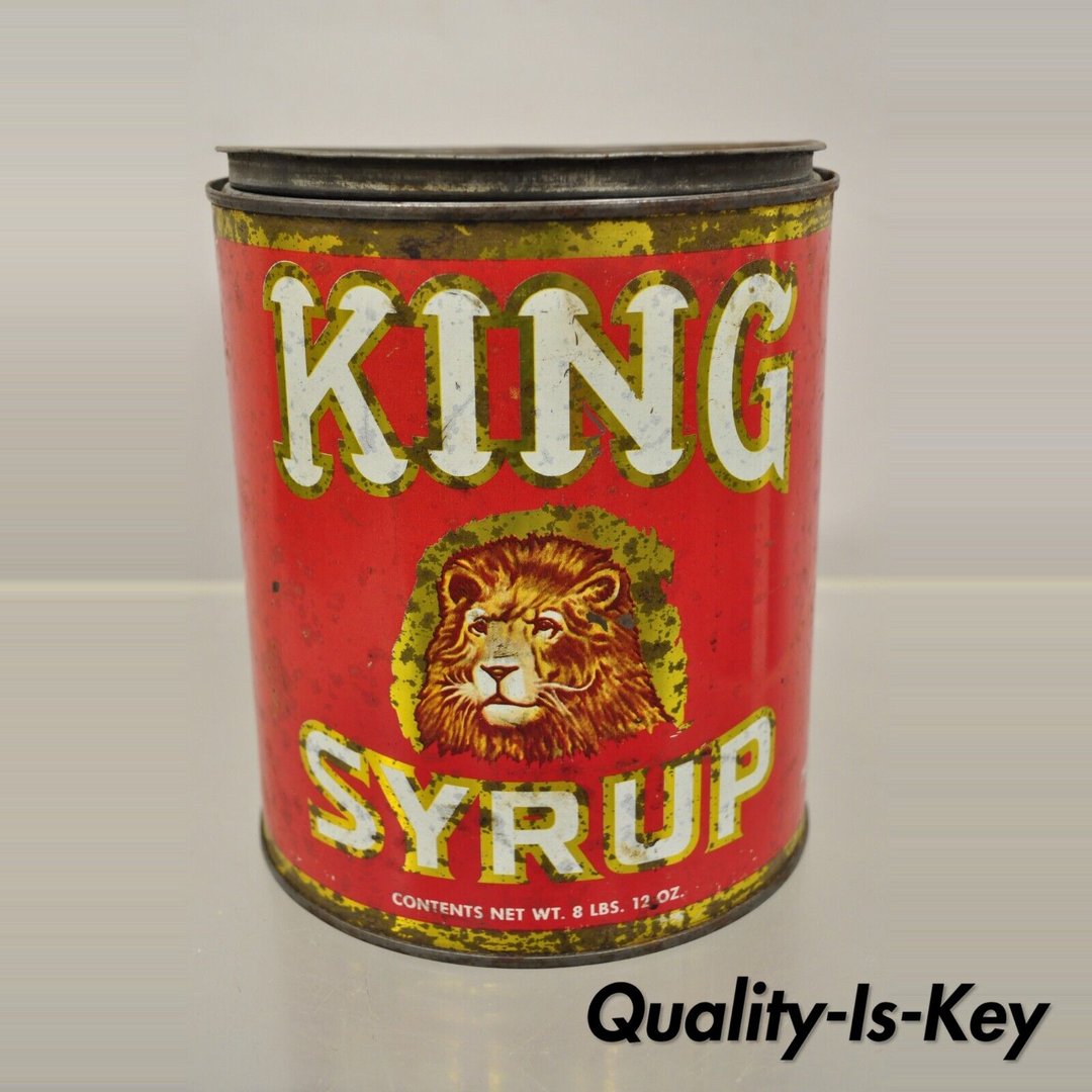 Vintage King Syrup Lion Head Tin Can Advertisement 8 lbs Mangels ...
