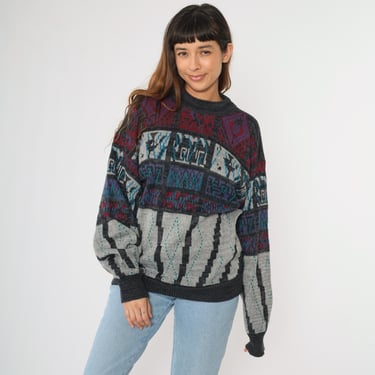 90s Grunge Sweater Brown Geometric Knit Pullover Crewneck 90s Grunge Sweater Brown Geometric Knit Pullover Crewneck