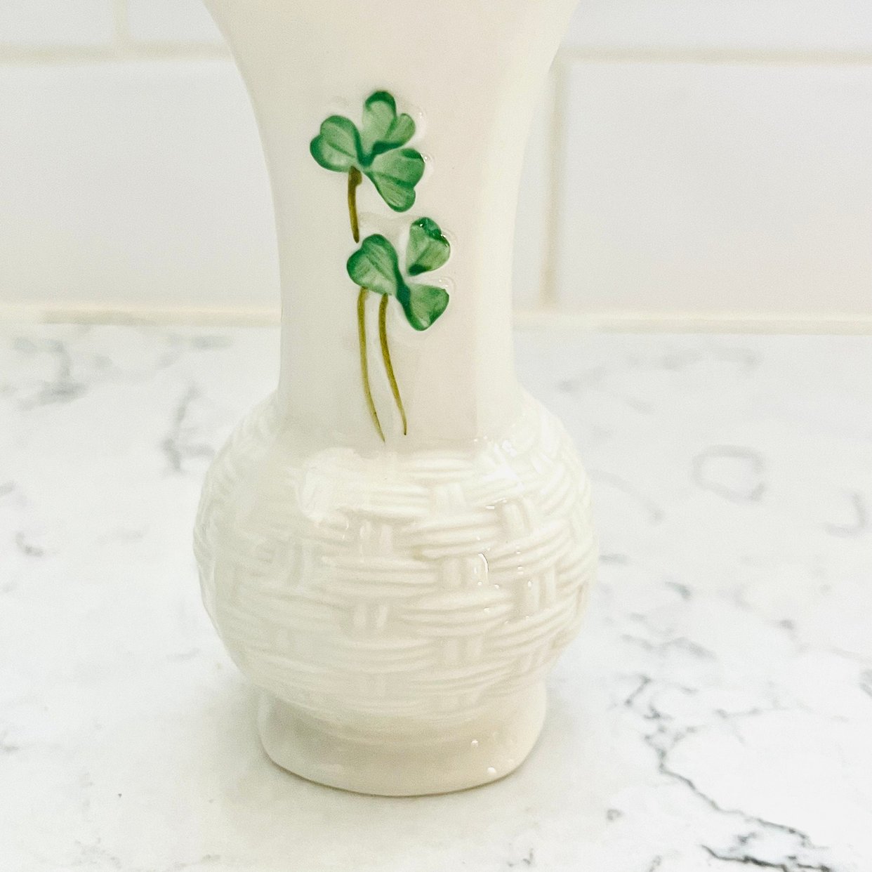 Ireland Belleek Basket Weave "Shamrock" Clover Mini Vase | Le Chalet by ...