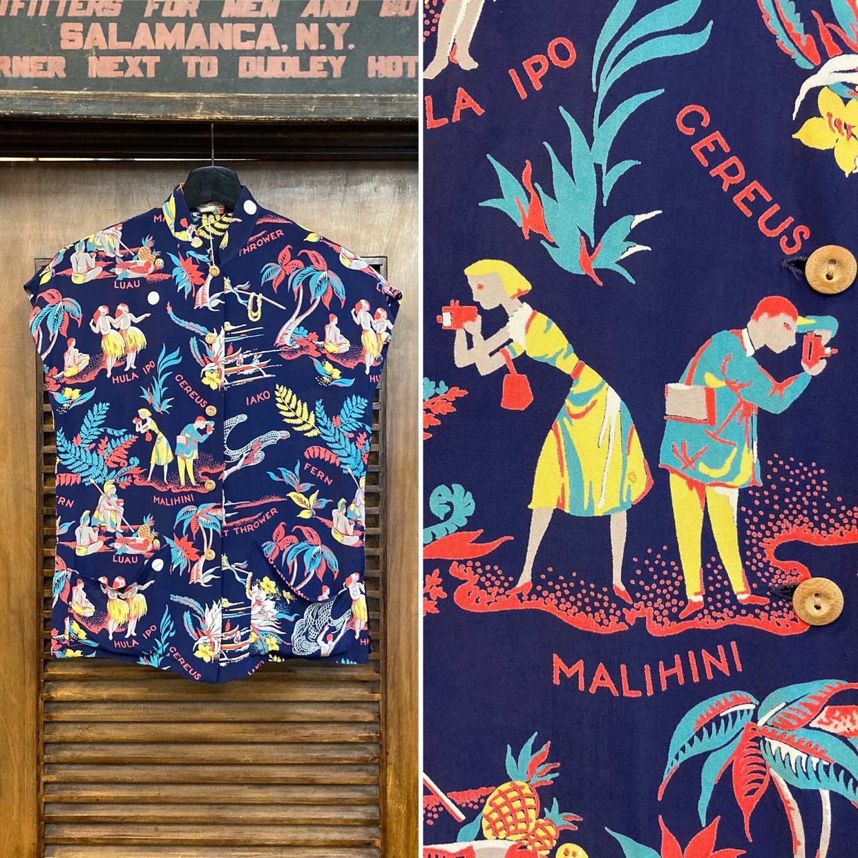 Vintage 1940’s “Malihini” Label Hula Girl Natives Rayon | Vintage on ...