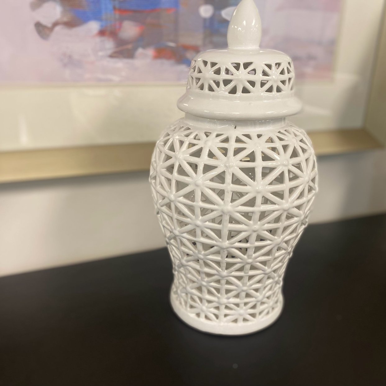 White Lattice Ginger Jar | Furniture Consignment Gallery - Multiple ...